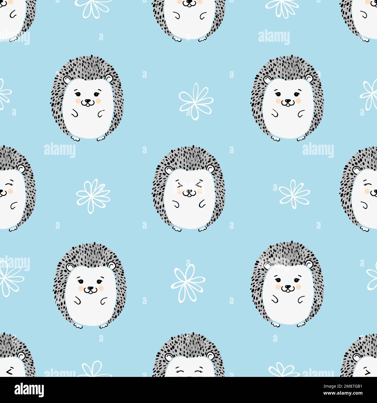 Seamless pattern with cute watercolor hedgehogs. Vector background for ...