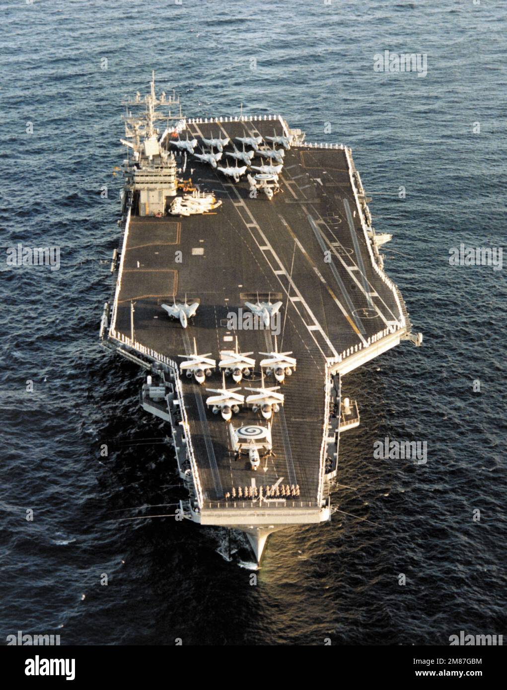 An aerial bow view of the nuclear-powered aircraft carrier USS THEODORE ROOSEVELT (CVN-71 ...