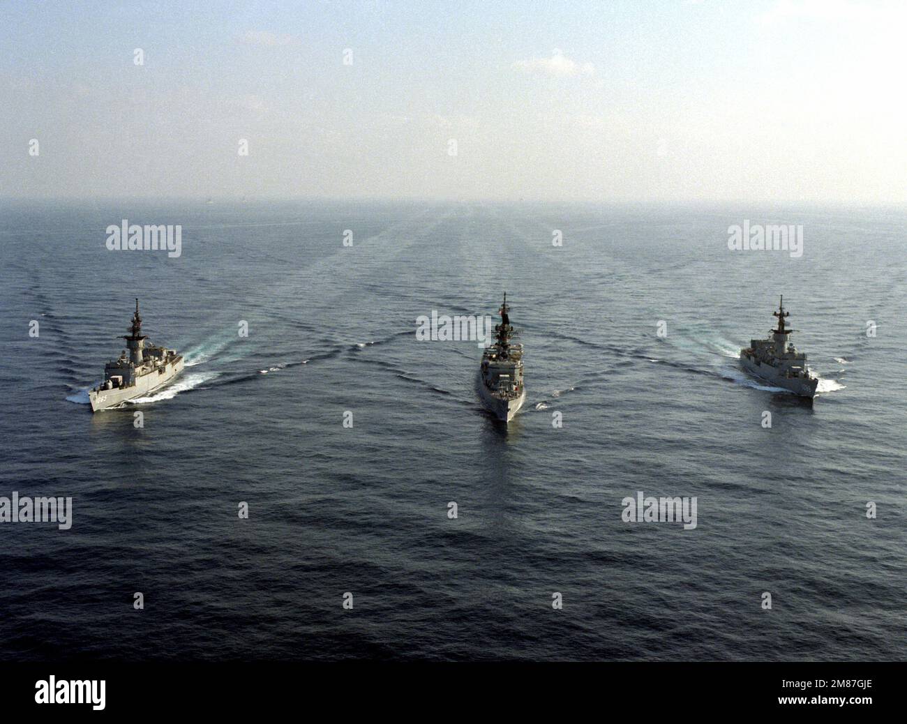 An aerial bow view of the guided missile cruiser USS HALSEY (CG-23 ...