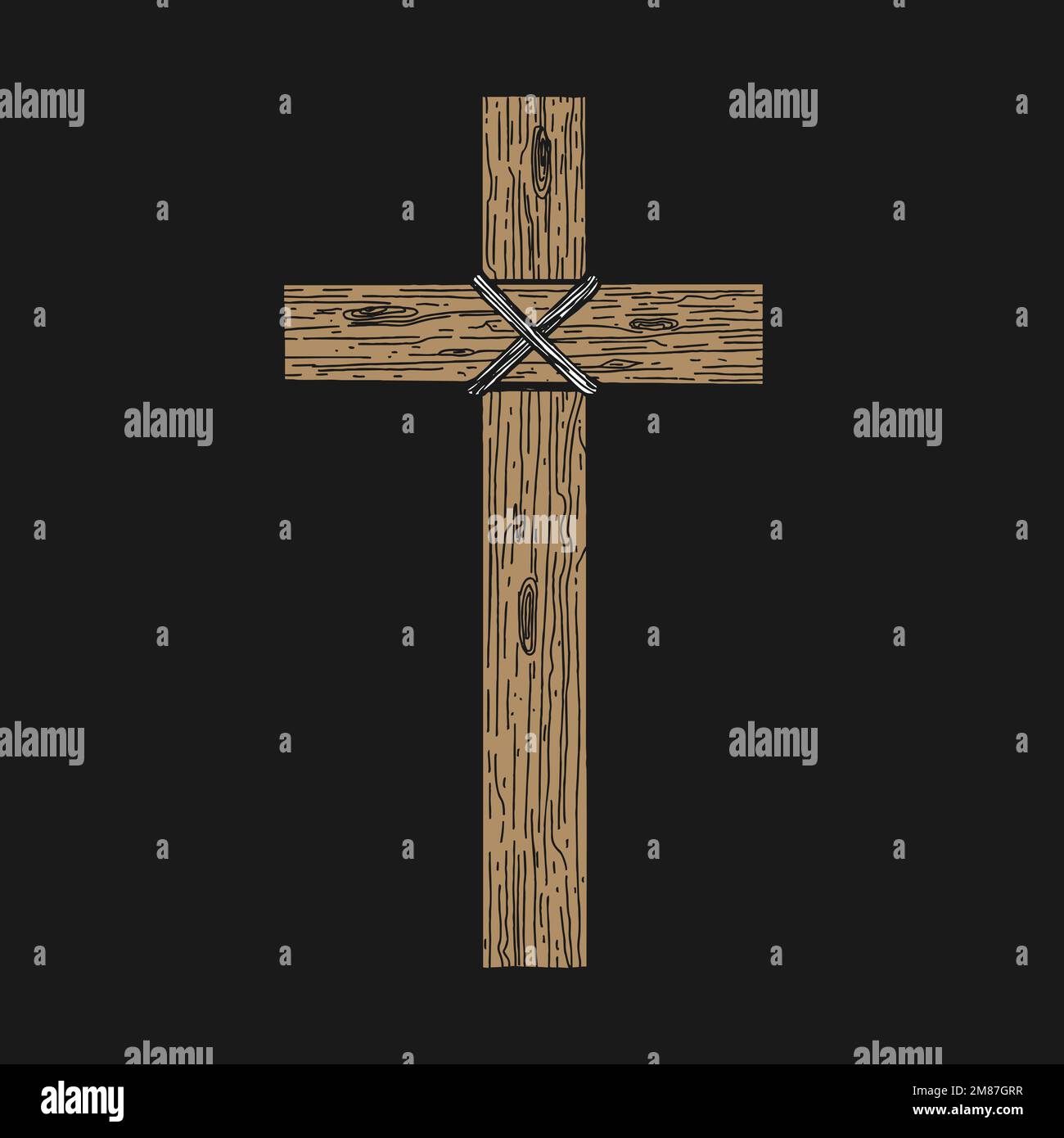 Hand-drawn vector illustration for Easter. Wooden cross. A symbol of ...
