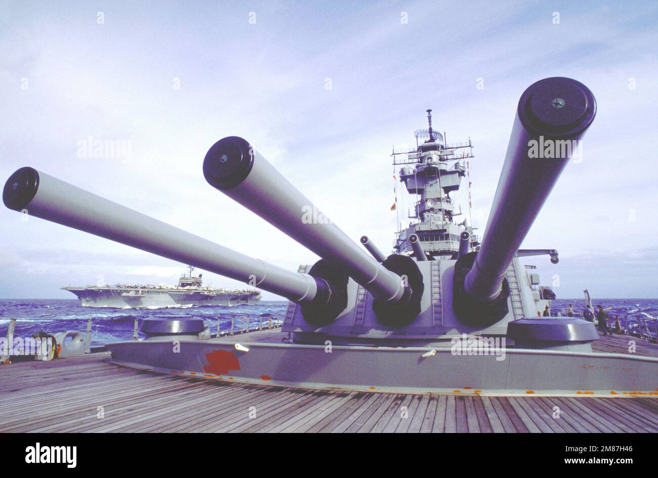 A view from the forecastle of the Mark 7, 16-inch, 50-caliber guns and ...