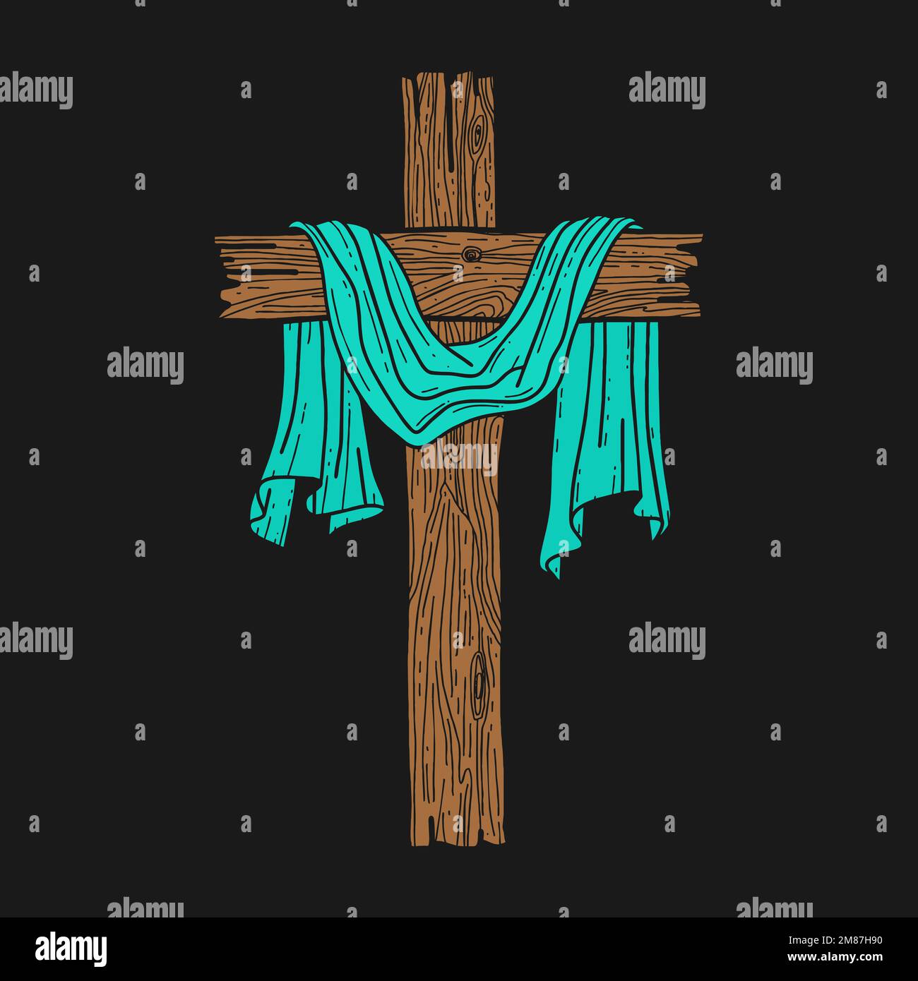 Hand-drawn vector illustration for Easter. Wooden cross. A symbol of ...