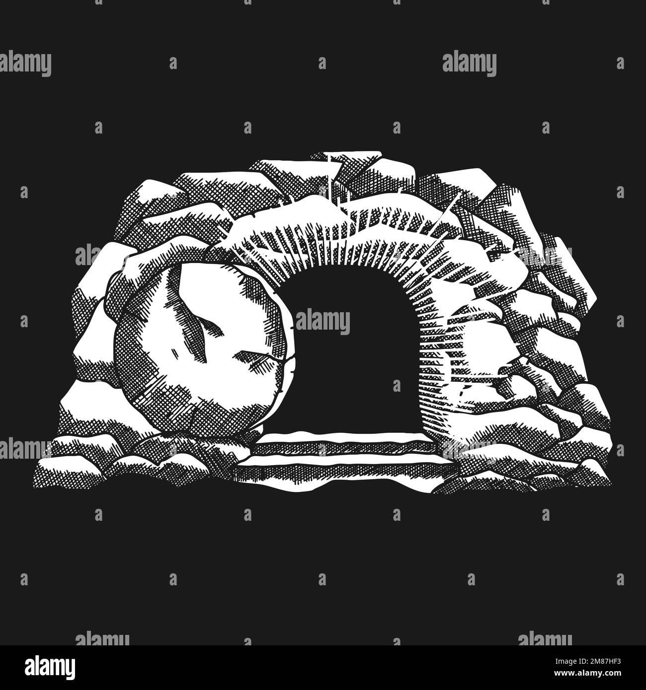 Hand-drawn vector illustration for Easter. Empty tomb after the ...