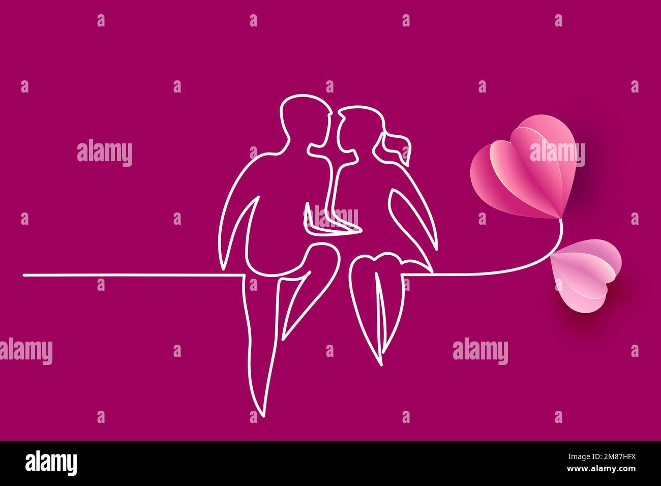 Valentines Day Card Happy Couple Woman And Man Sitting And Kissing