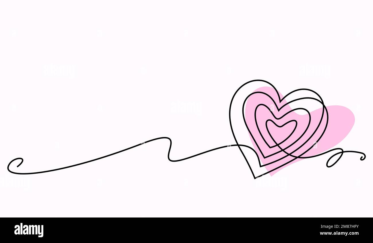 Valentines day card. Heart scribble drawing. Continuous One line ...
