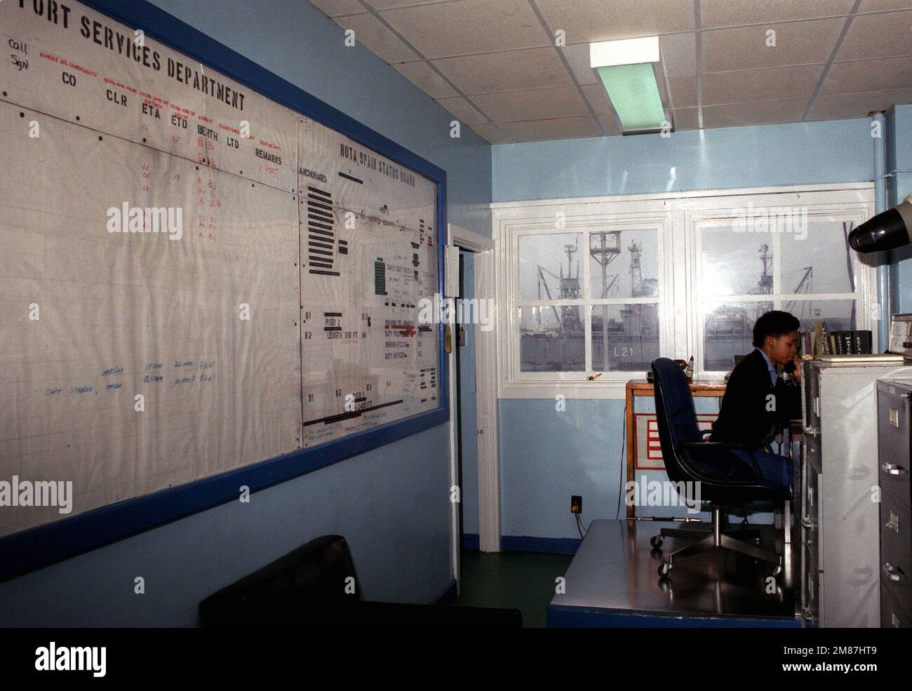 Fireman Apprentice Inger Wilcox talks on the telephone at the ...