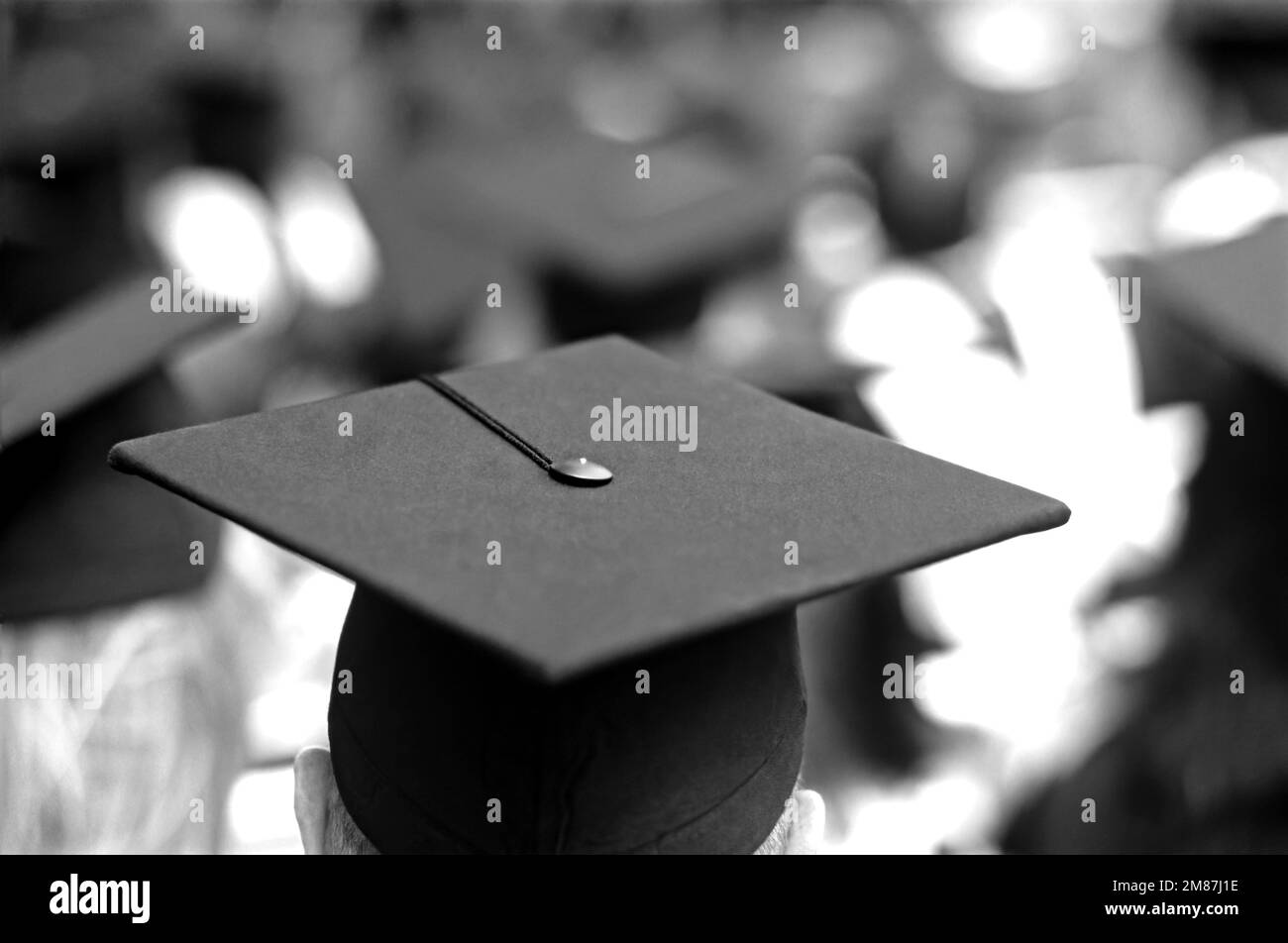 Graduation Caps In The Air Black And White