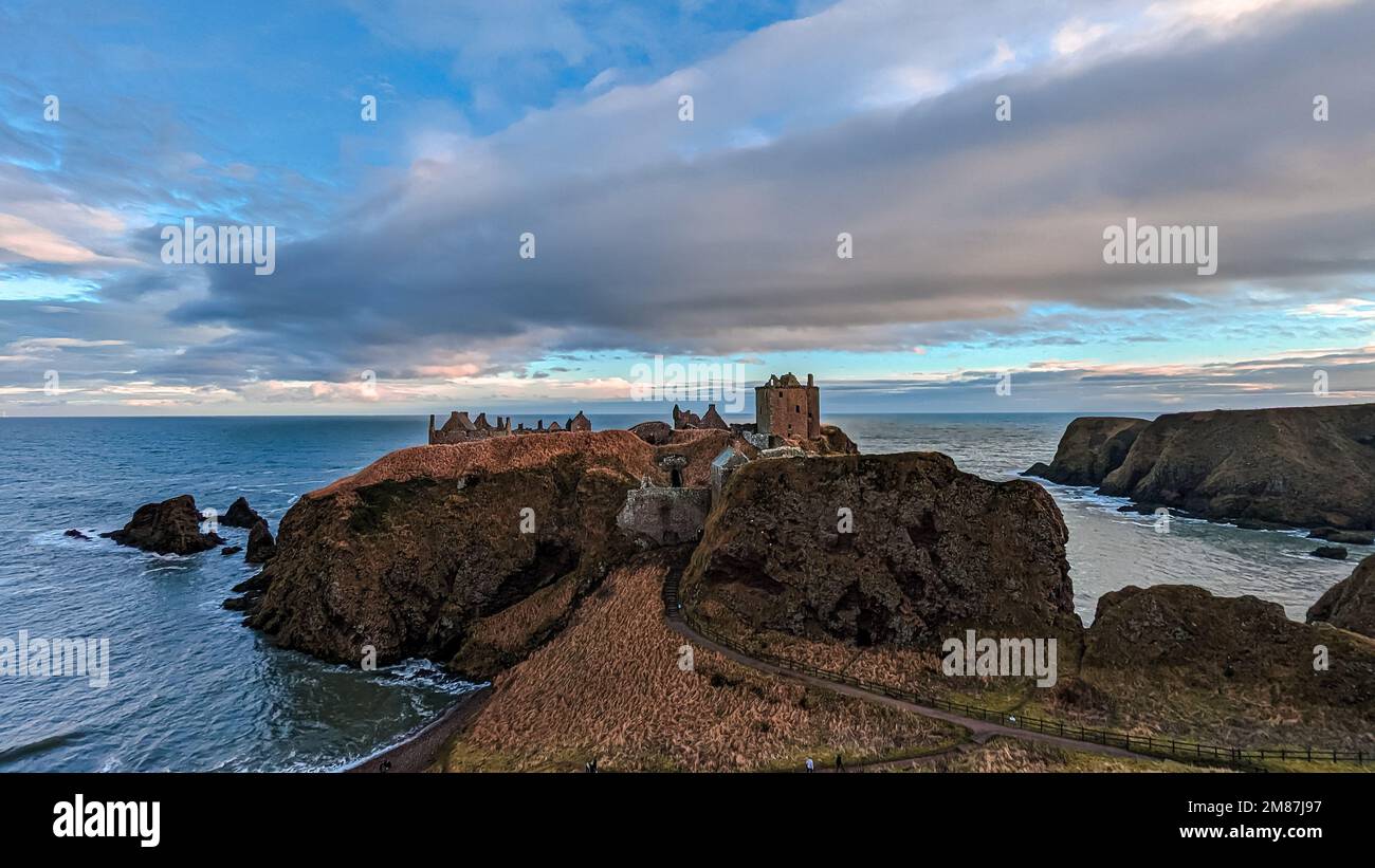 The Dunnottar Castle, a ruined medieval fortress located upon a rocky ...