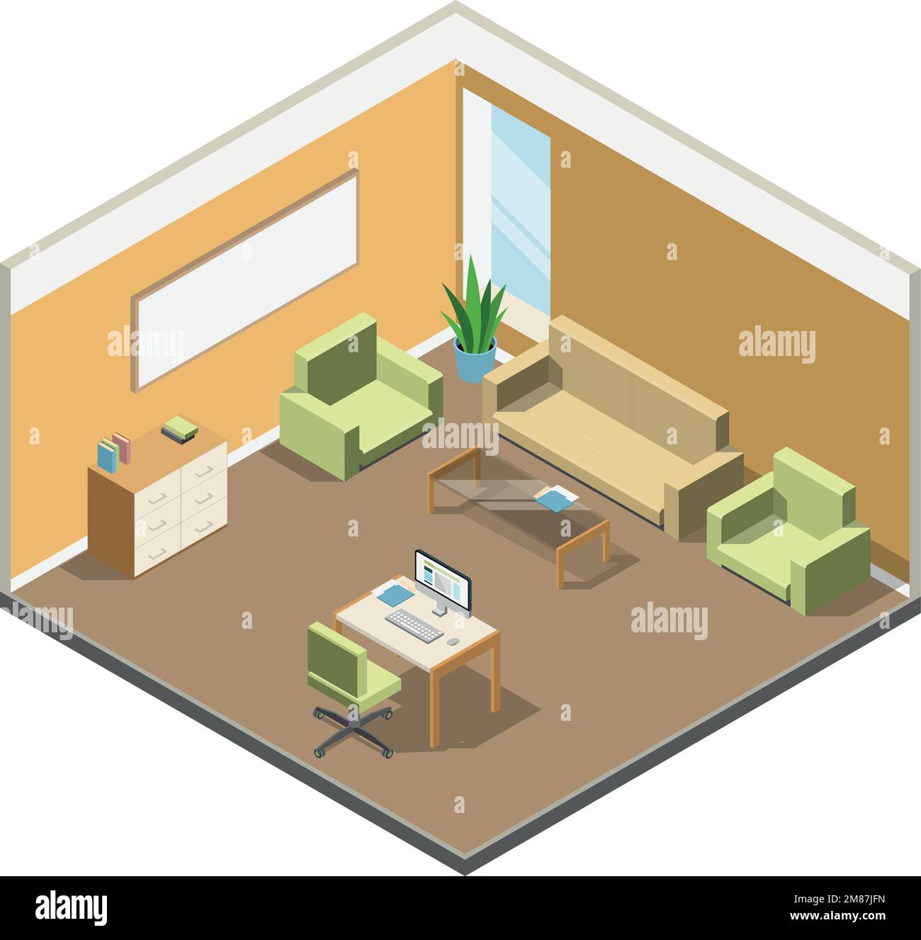 Business interior. Isometric office room. Corporate workplace Stock ...