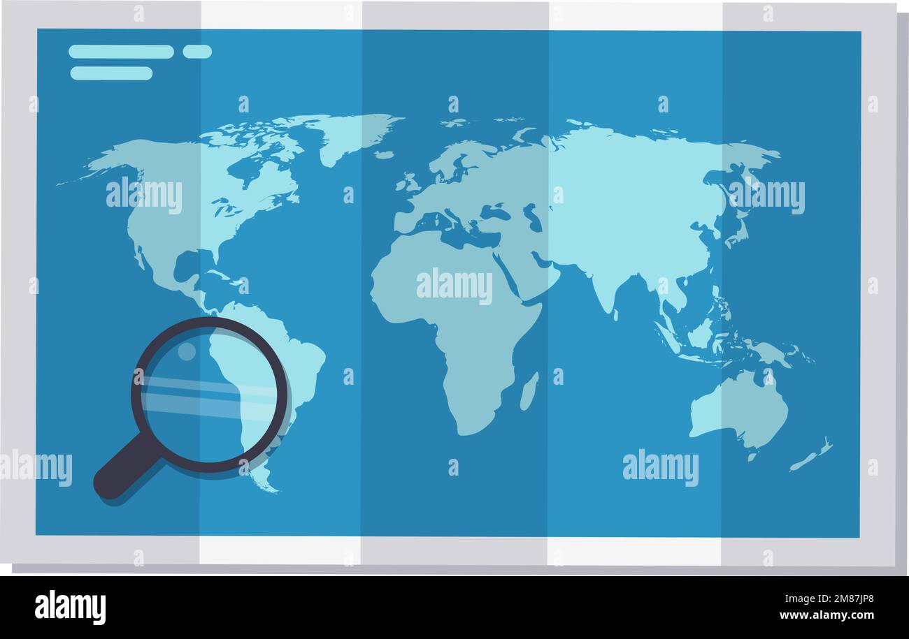 World map with magnify glass. Cartoon global geography Stock Vector ...