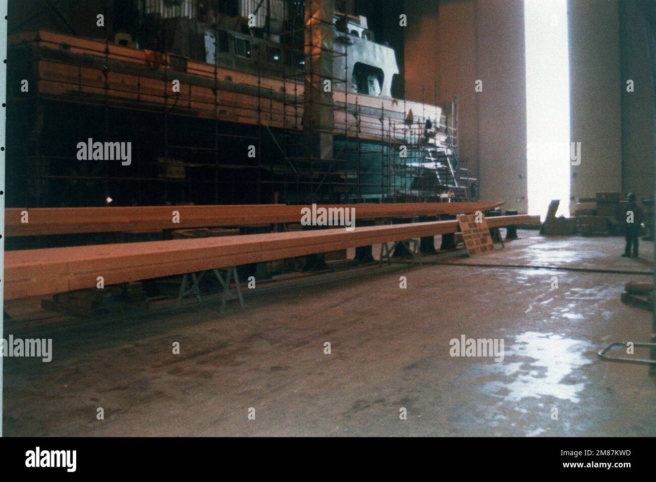 A view of the wooden framing of the Avenger class mine countermeasures ...