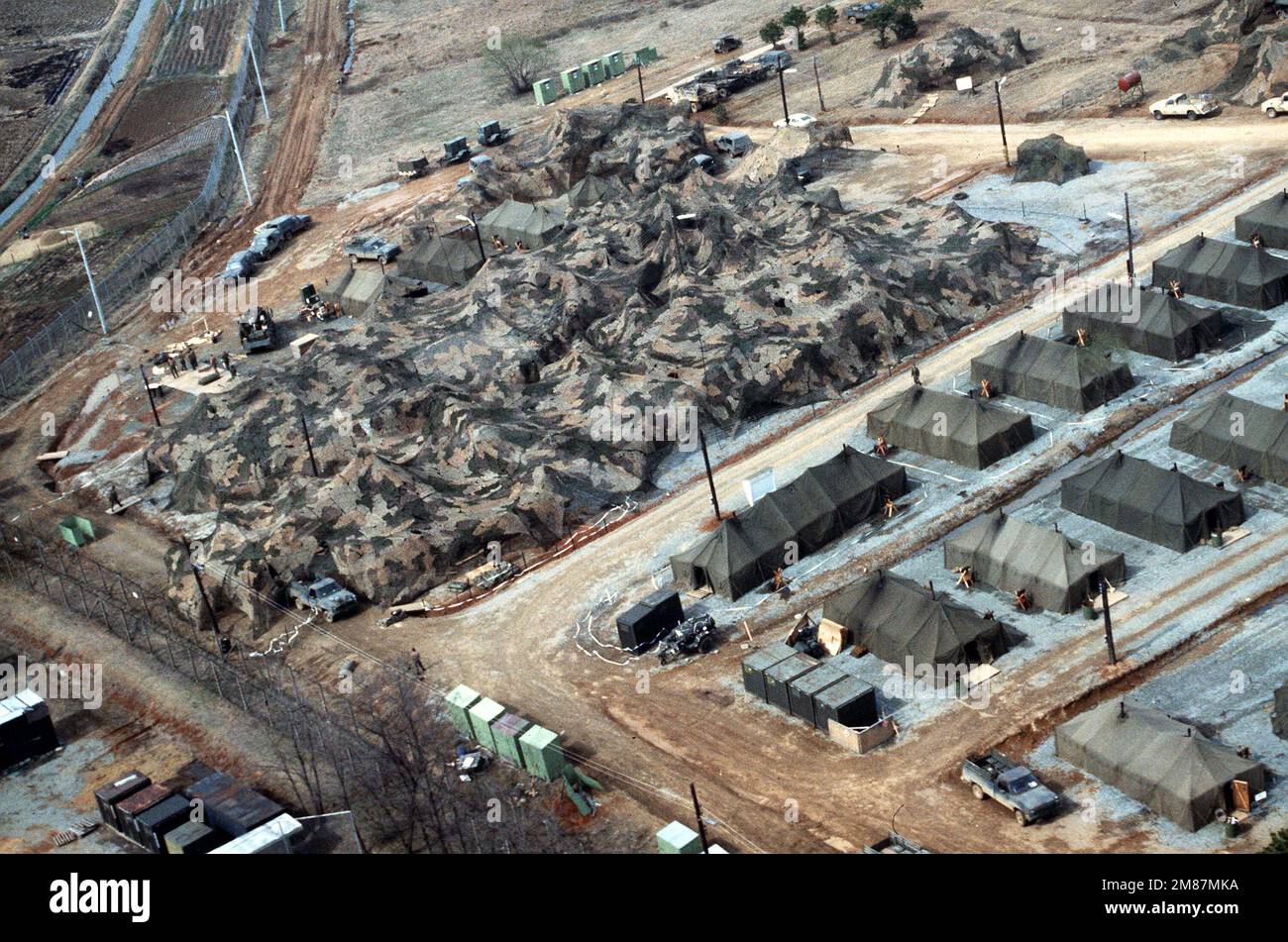 An aerial view of the tent city complex set up for the joint U.S./South ...