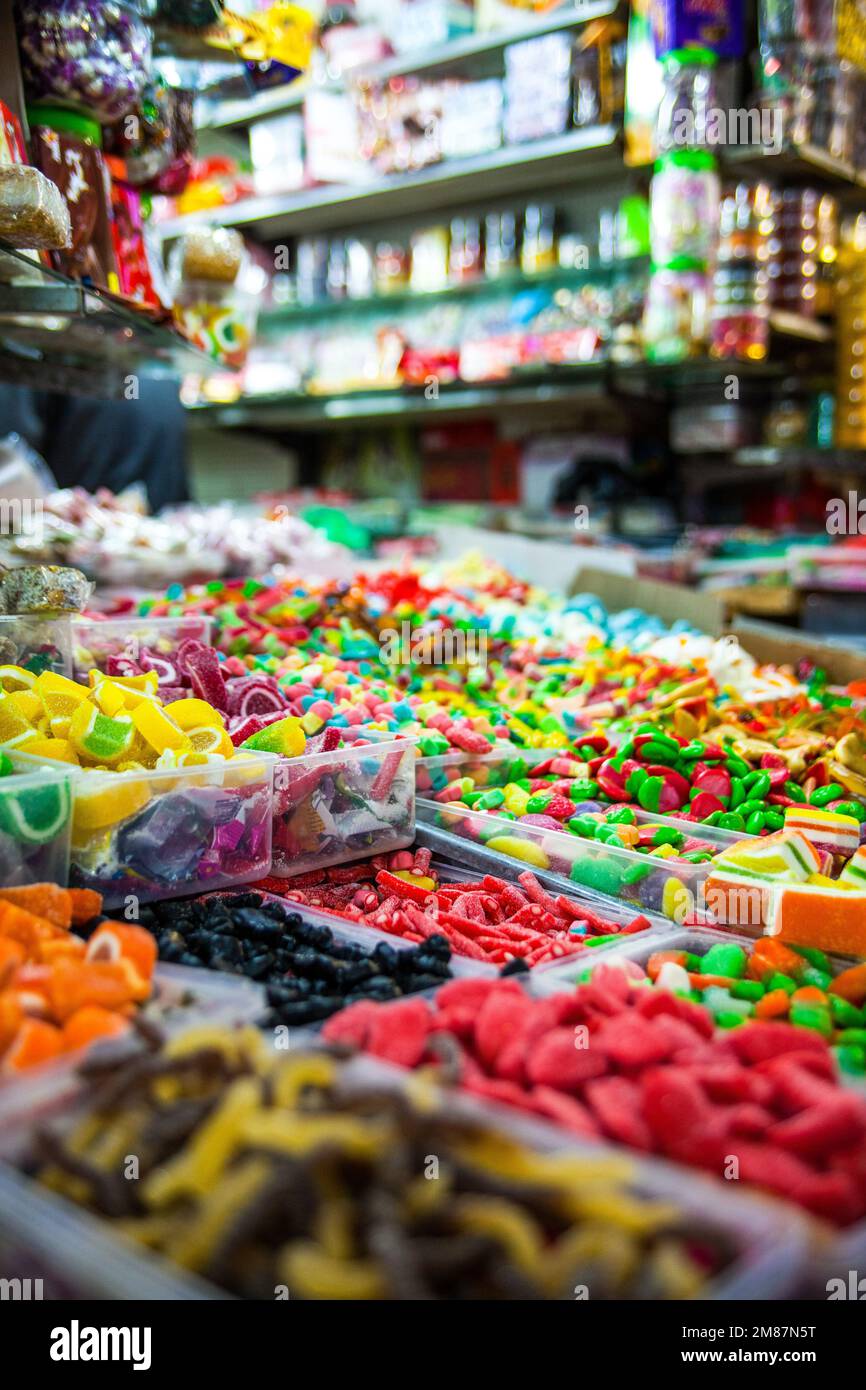 Close up view of mixed colorful candies at the candy shop Stock Photo ...
