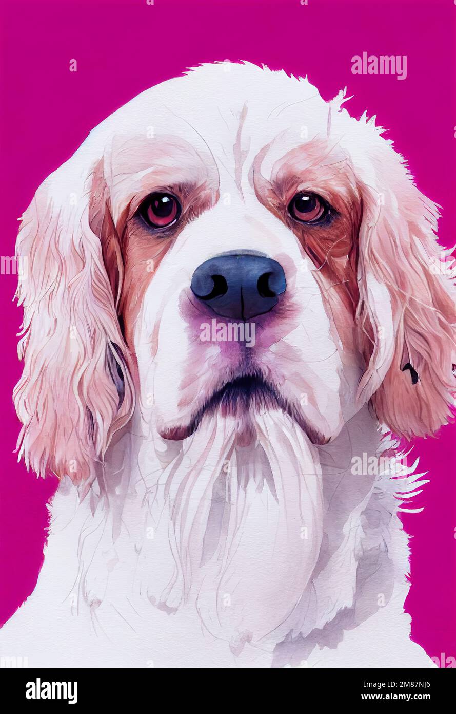 Funny adorable portrait headshot of cute doggy. Clumber Spaniel dog ...
