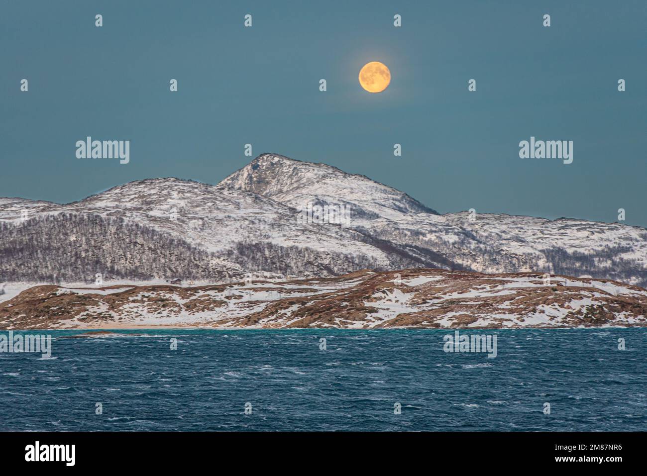 Polar night and full moon in Arctic landscape near Tromso, Norway Stock ...