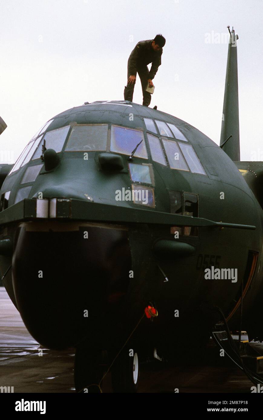 A close-up view of an MC-130E Hercules aircraft, assigned to the 7th ...