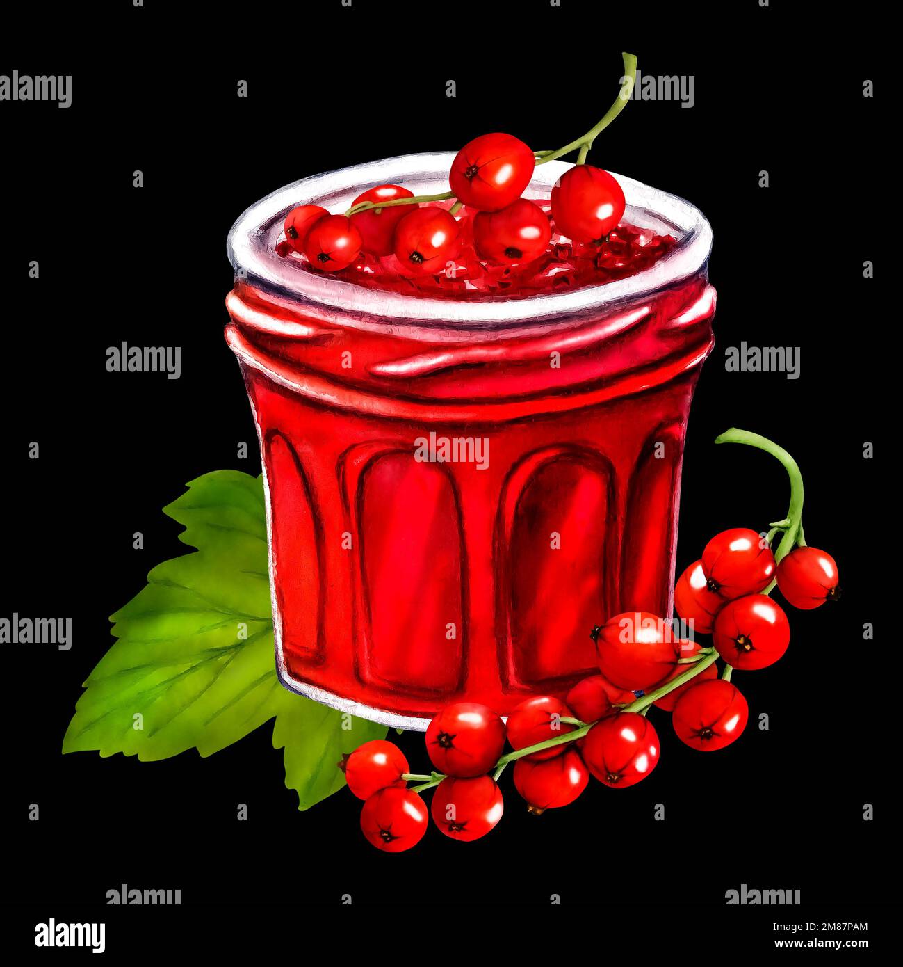 Watercolor jar with jelly isolated on black background. Hand drawn ...