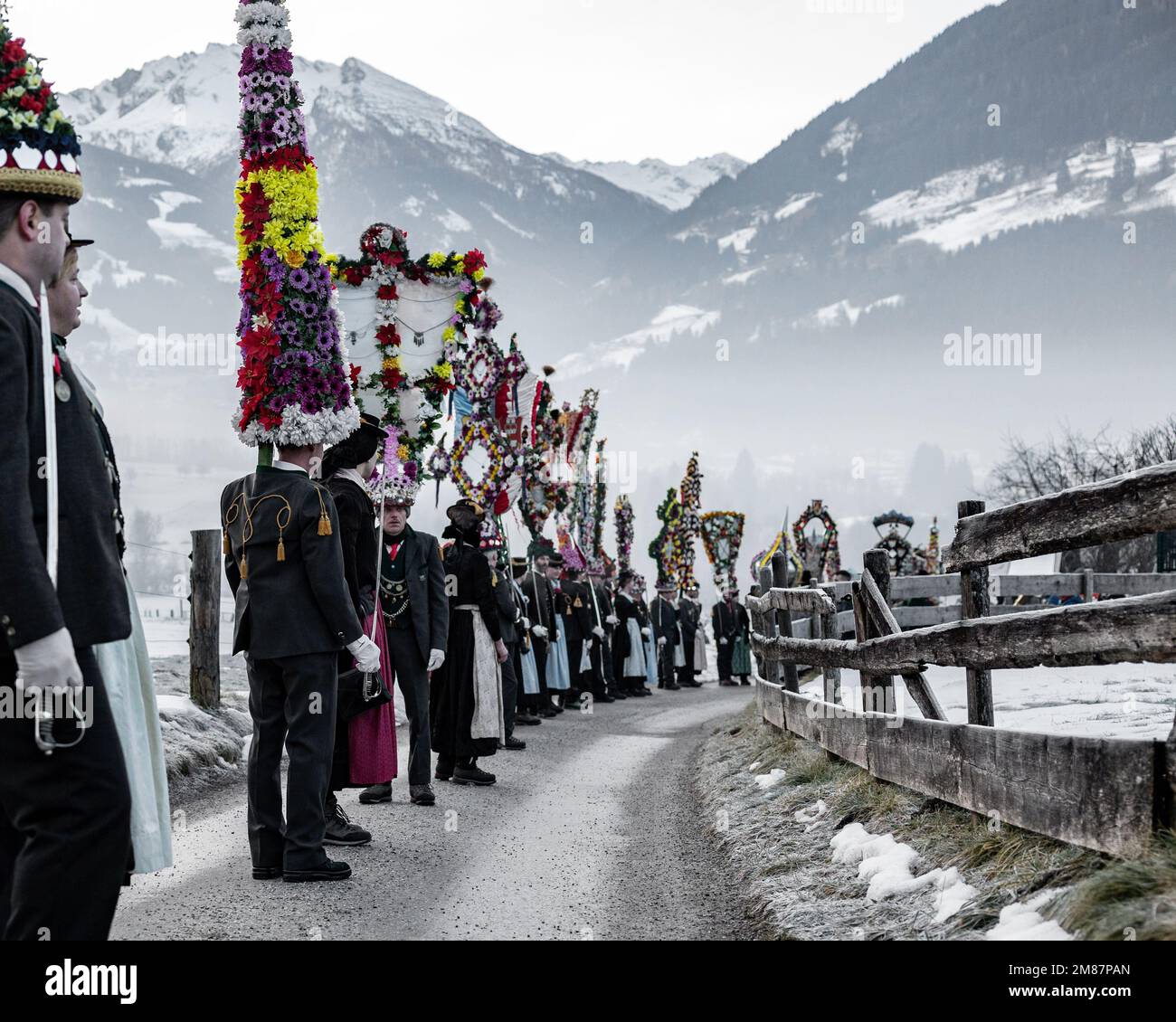 AUSTRIA, GASTEIN - January 1, 2023: building a perchten on a country ...