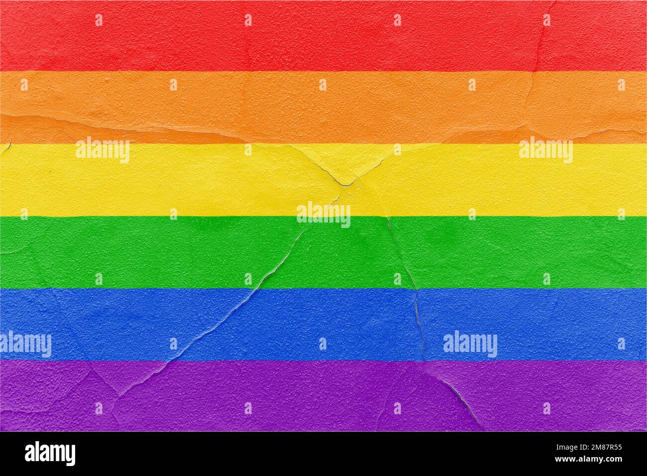 Pride rainbow flag painted on cracked textured wall. Outdoor Grunge ...