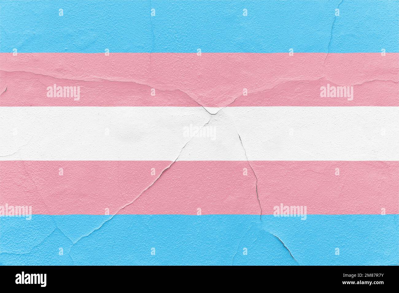 Transgender flag painted on cracked textured wall. Outdoor Grunge ...