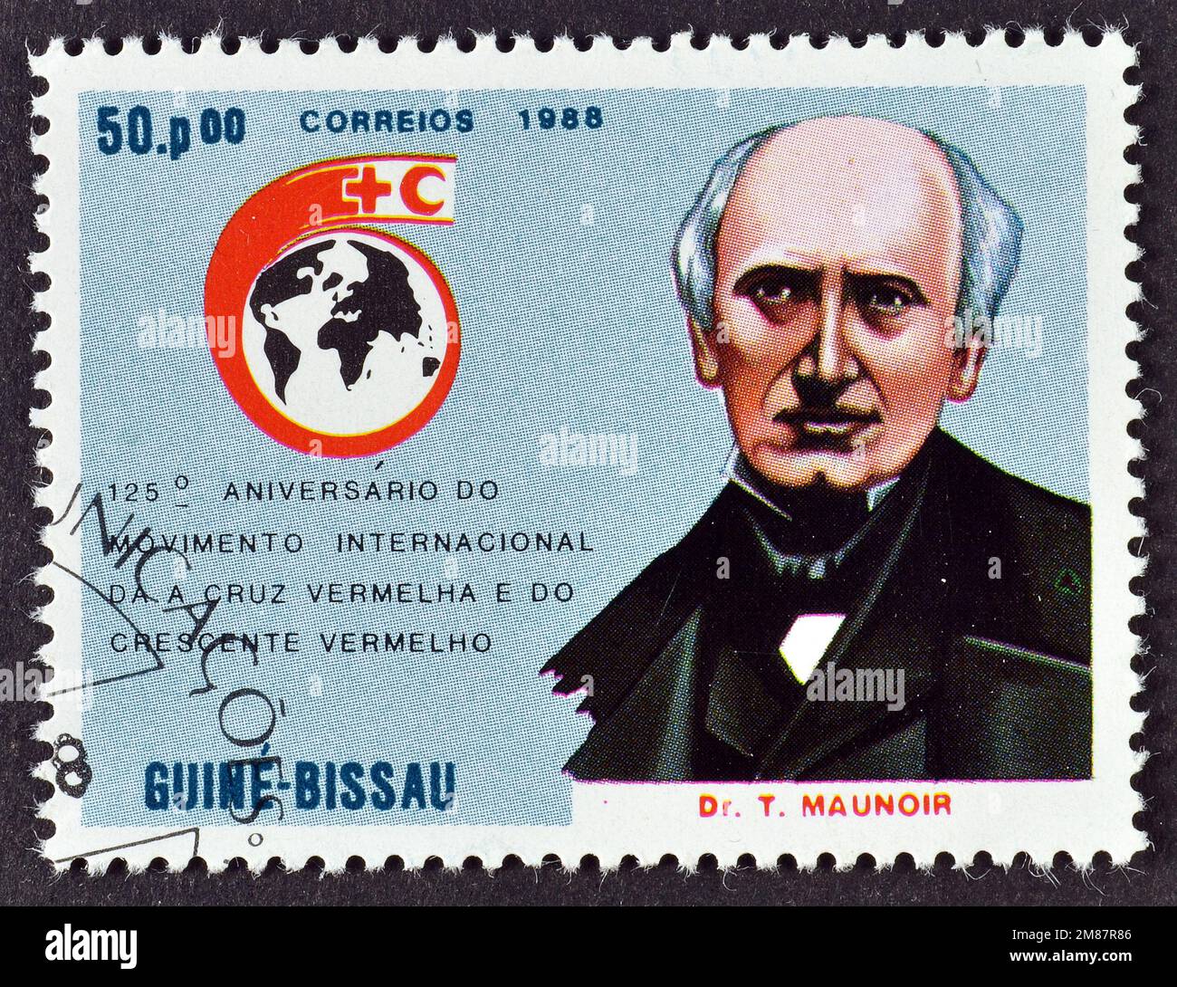 Cancelled postage stamp printed by Guinea Bissau, that shows Dr. T ...