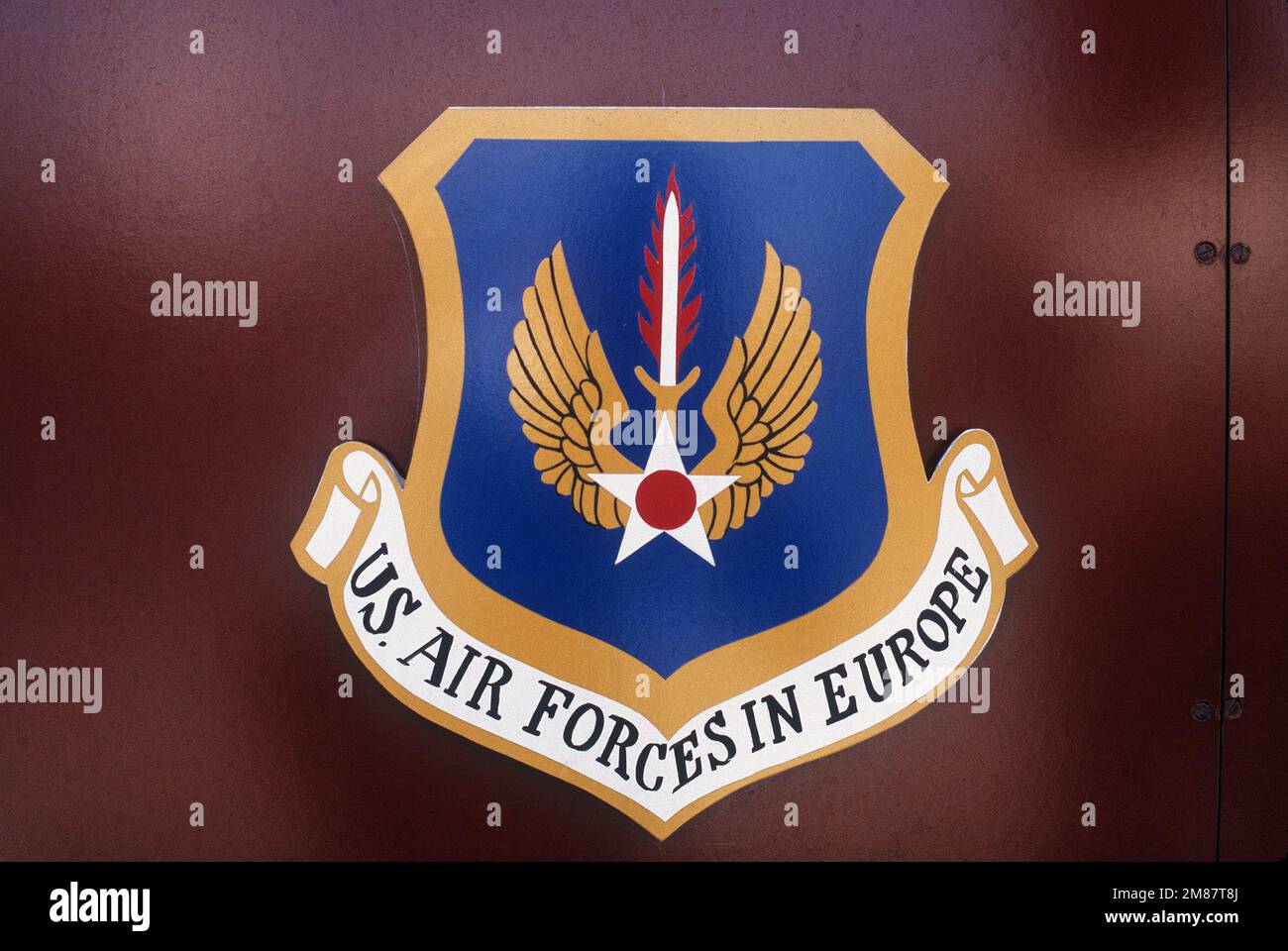 The insignia of the U.S. Air Forces in Europe (USAFE) adorns a sign at ...