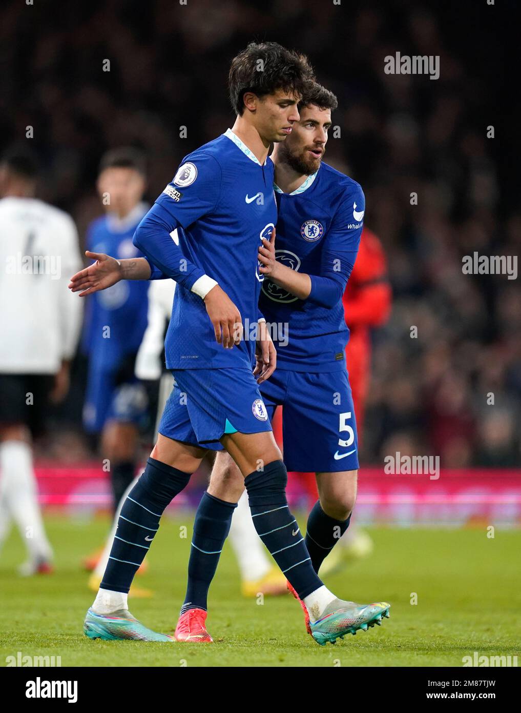 Chelsea's Joao Felix walks off after being shown a red card during the ...