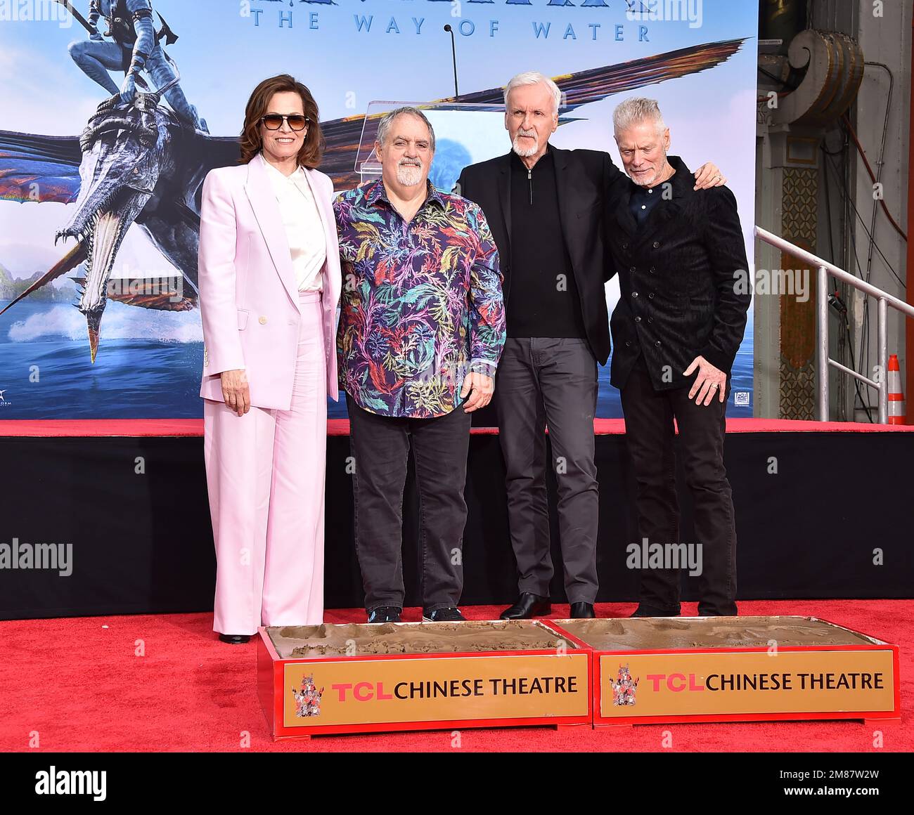 Hollywood, CA on January 12, 2023. Sigourney Weaver, Jon Landau, James ...