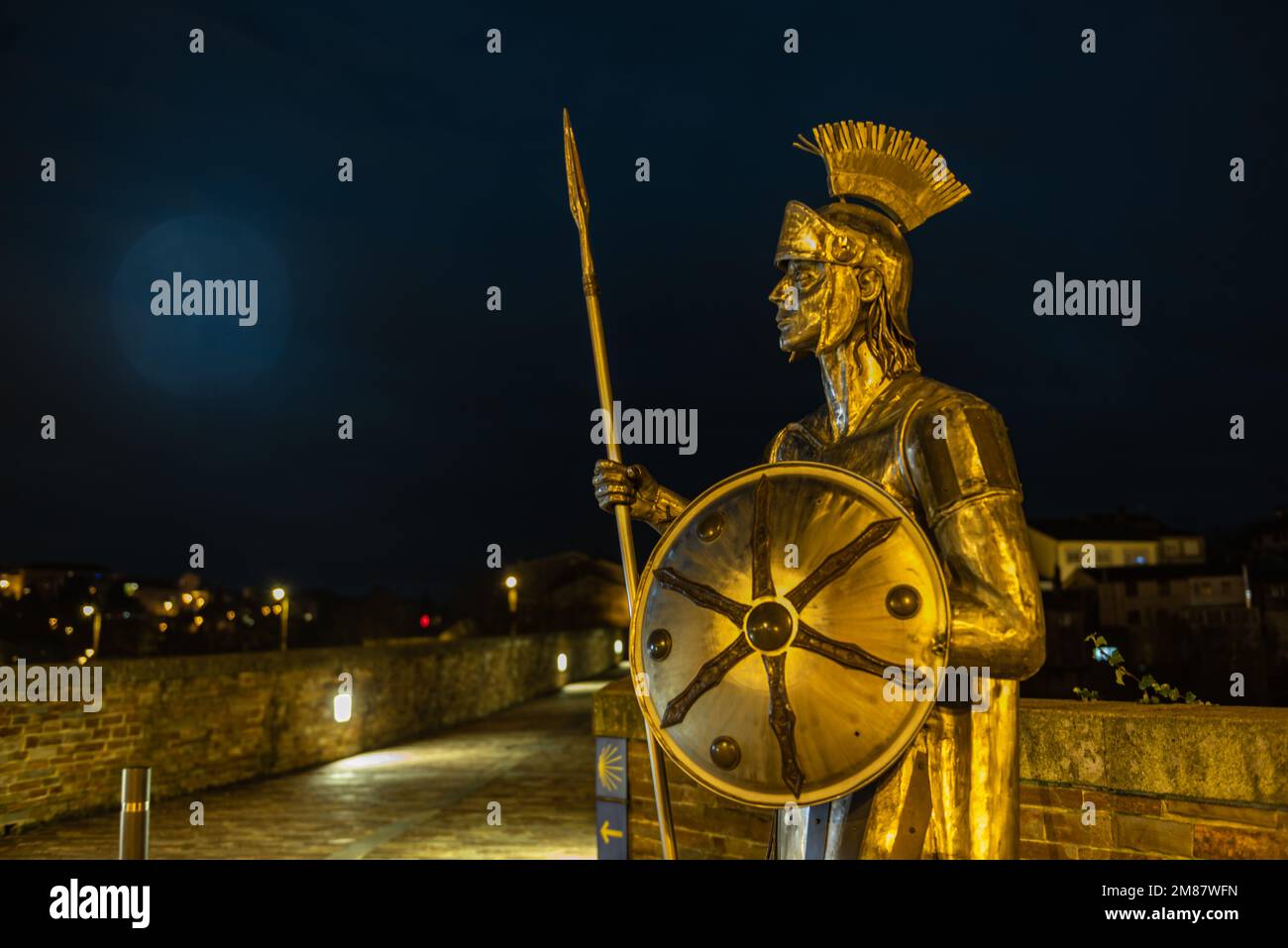 night landscape with a roman legionary on guard on the bridge Stock ...