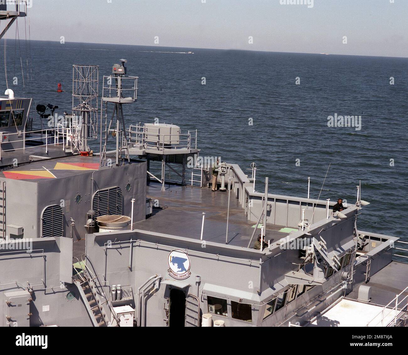 A view of the upper bridge level of the amphibious transport dock USS ...