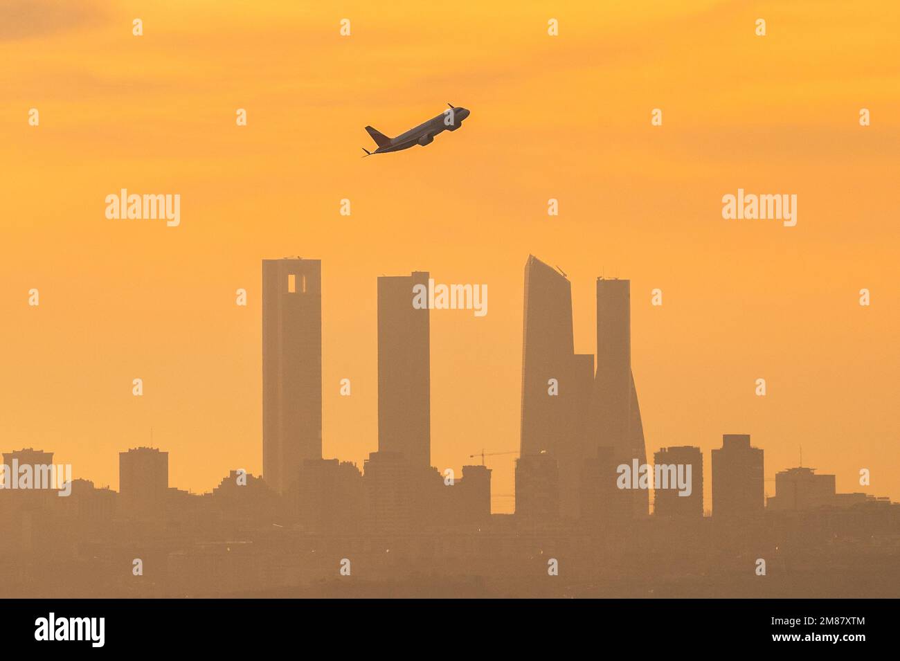 Airplane iberia madrid towers hi-res stock photography and images - Alamy