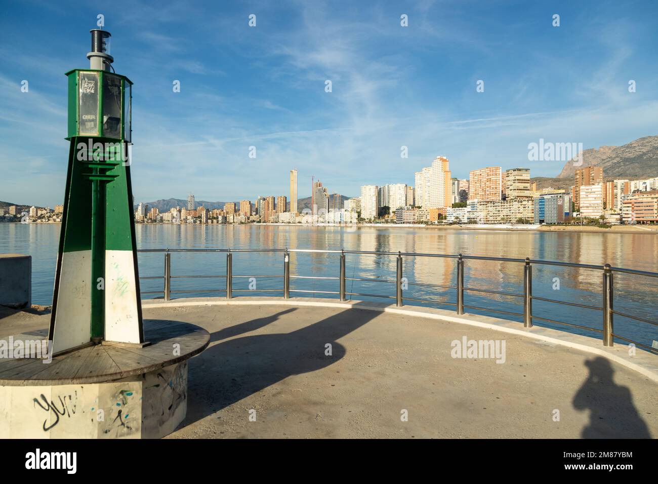 looking towards Platja de Ponent beach from the harbour wall, Benidorm ...