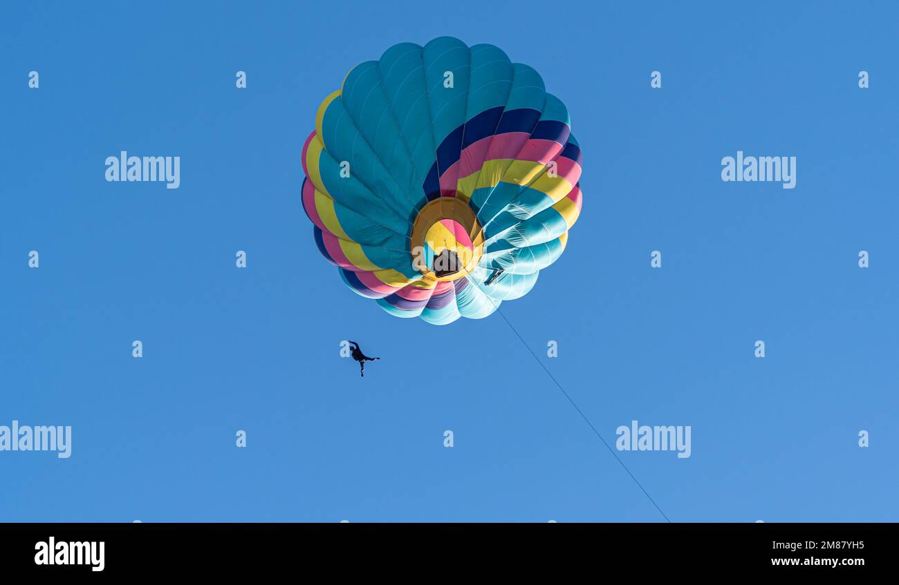 Base Jumpers jump from a hot air balloon Stock Photo - Alamy
