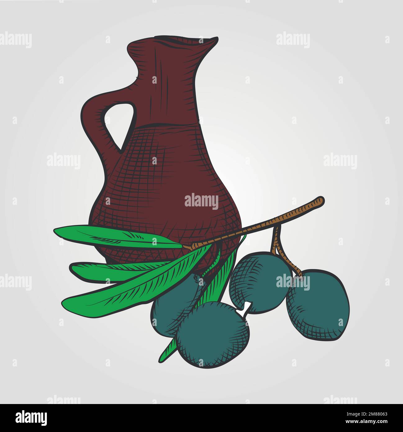 Hand drawn vector illustration - Old jug with fruit vector. Blossom ...