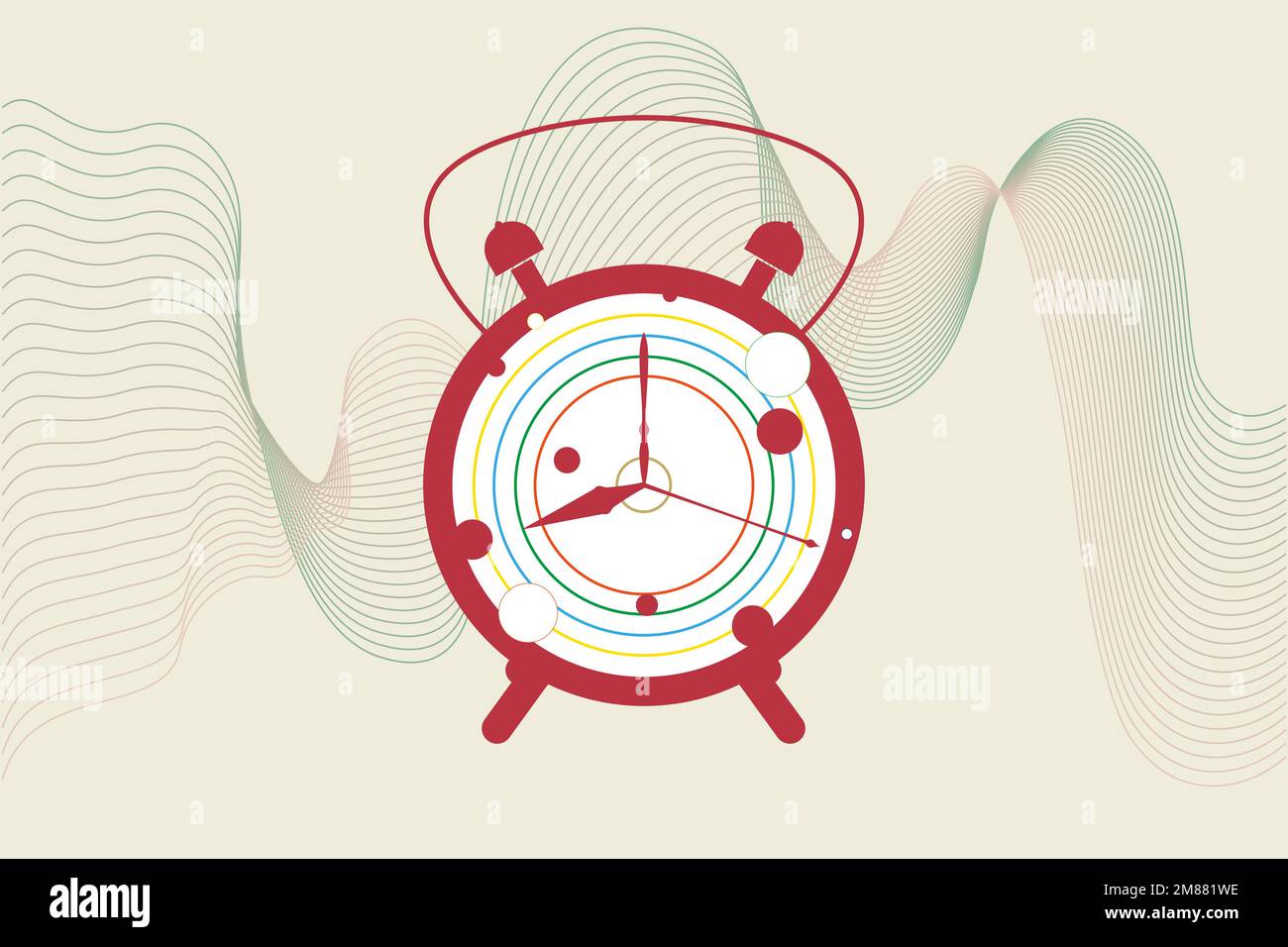 Red old ringing alarm clock illustration in flat style. Wake up symbol ...