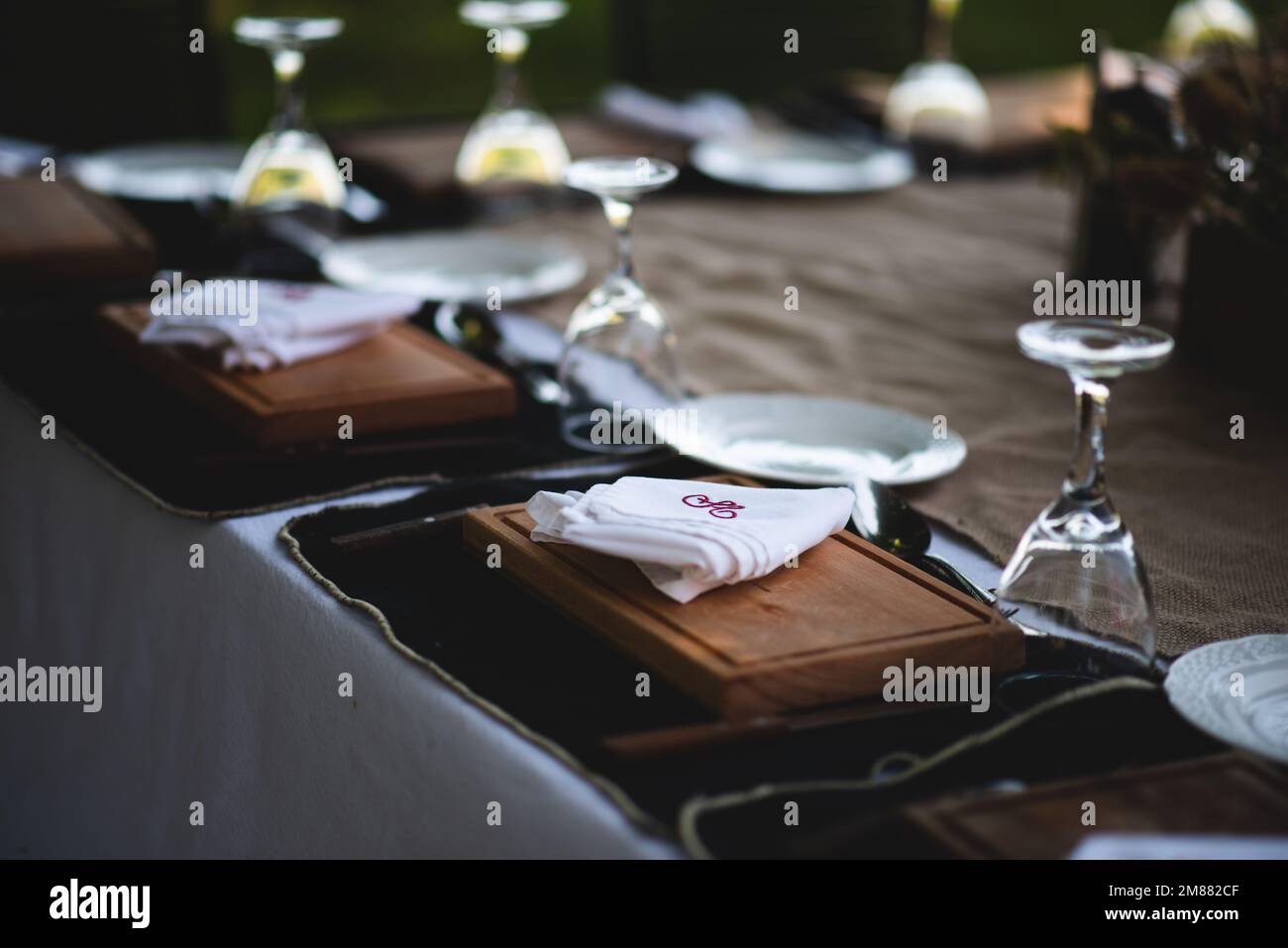 Detailed shot showing how a dinner table is set in a 18th century ...