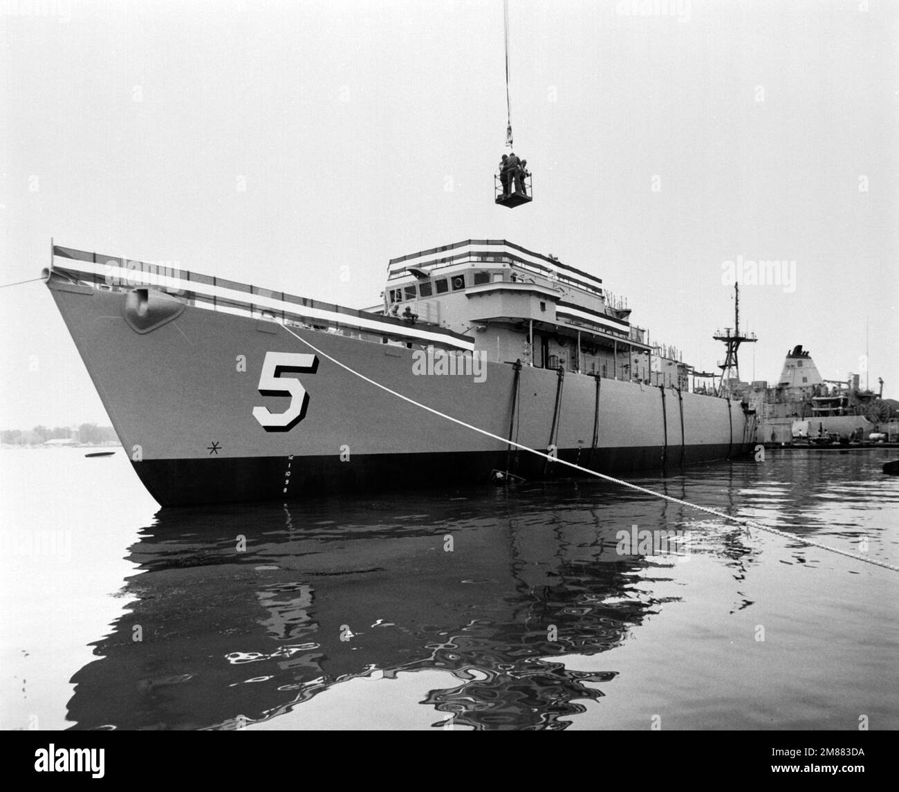 A port bow view of the mine countermeasures ship GUARDIAN (MCM-5) after ...