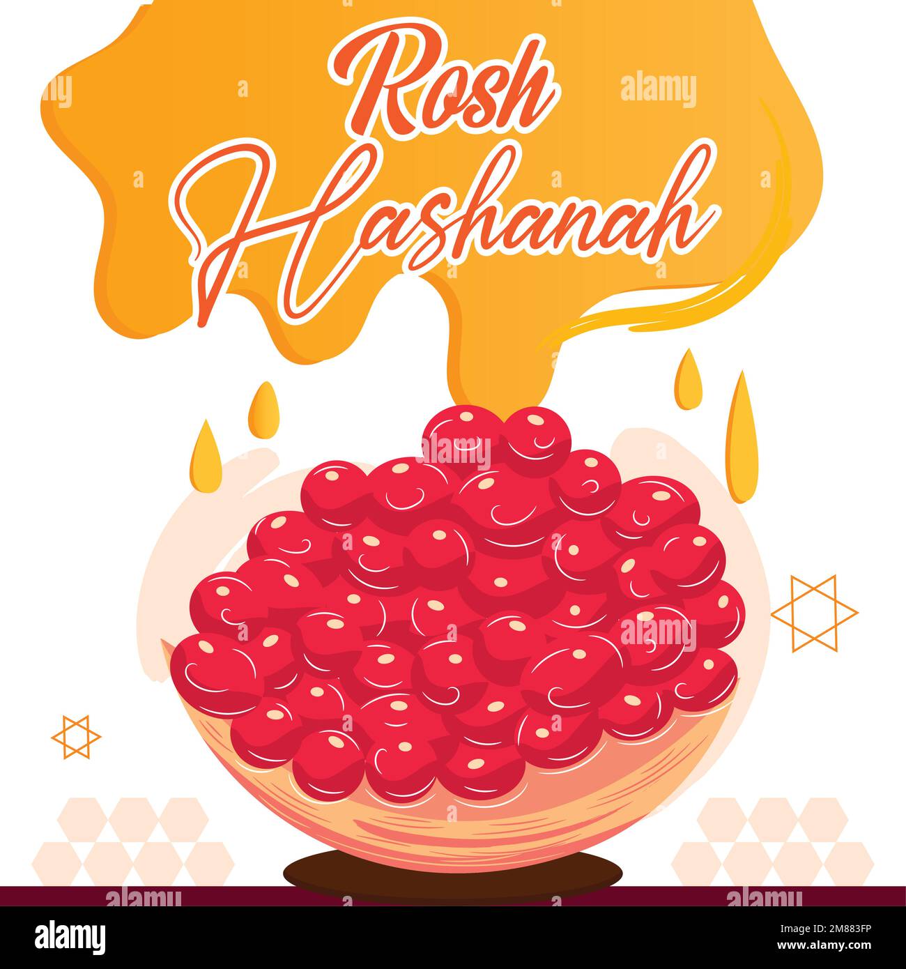 Colored rosh hashanah poster with a cut pomegranate and honey Vector ...