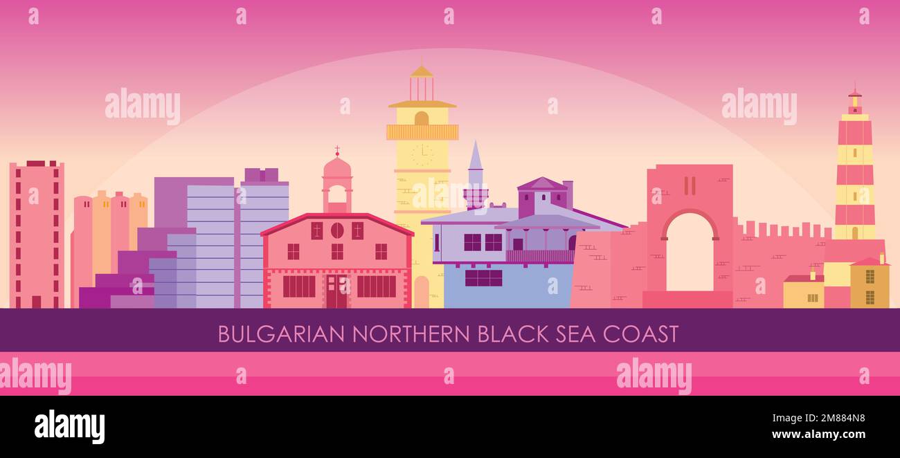 Sunset Skyline panorama of Bulgarian northern Black sea coast - vector ...