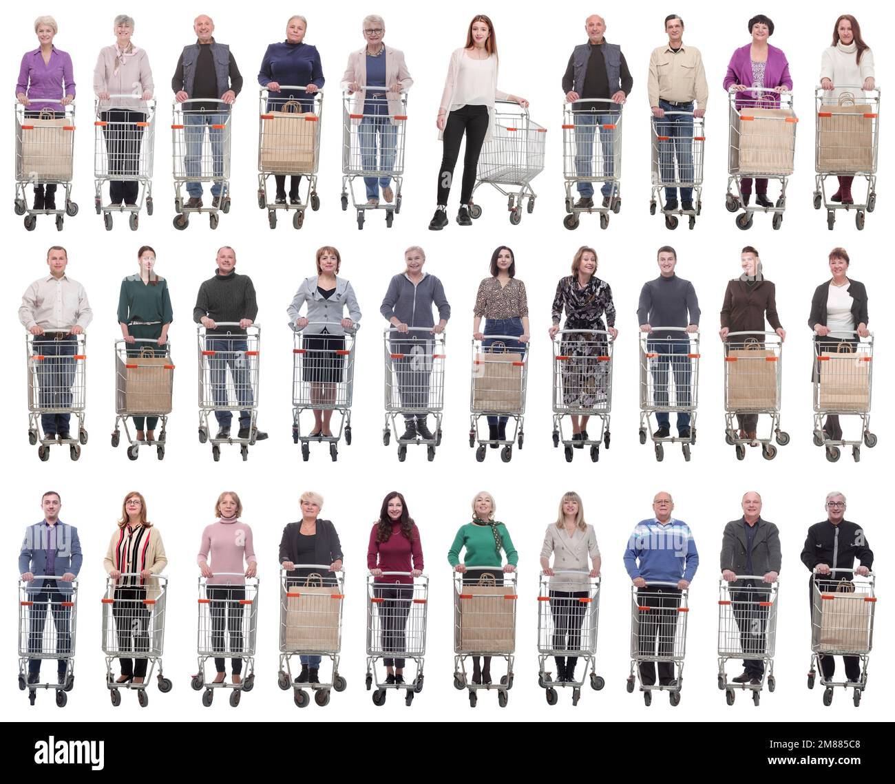 collage group of people with cart isolated on white background Stock ...