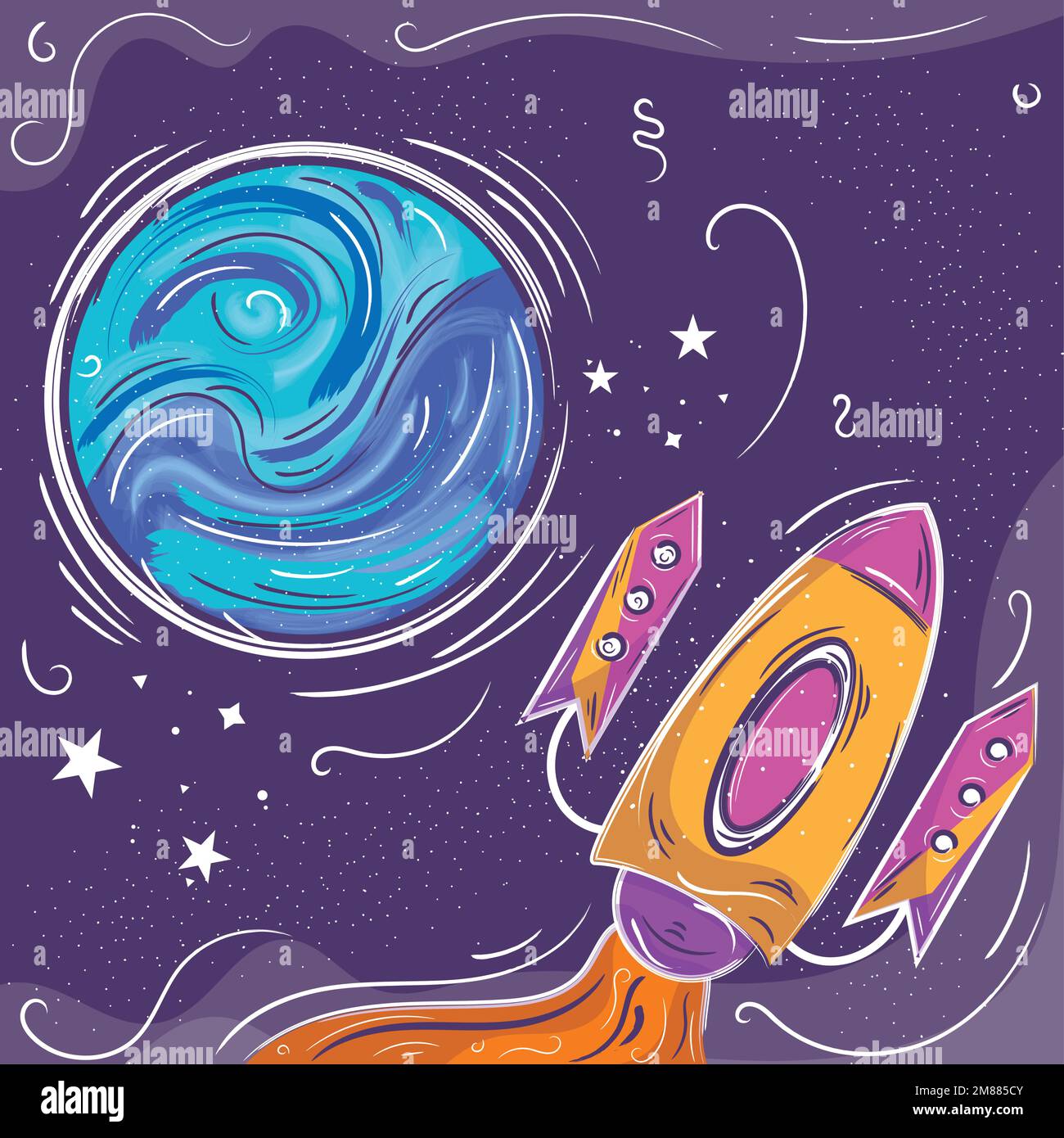 Cute chalkboard sketch of a rocket and a planet Vector Stock Vector ...