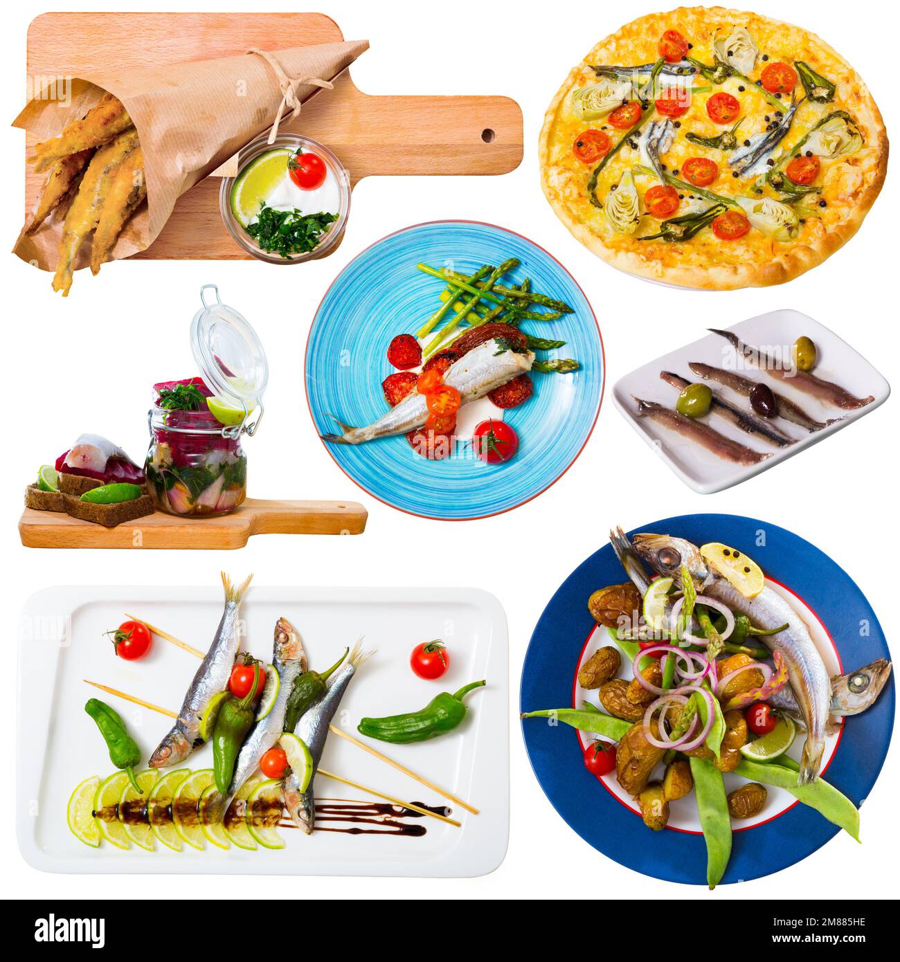 Set assorted seafood dishes hi-res stock photography and images - Alamy