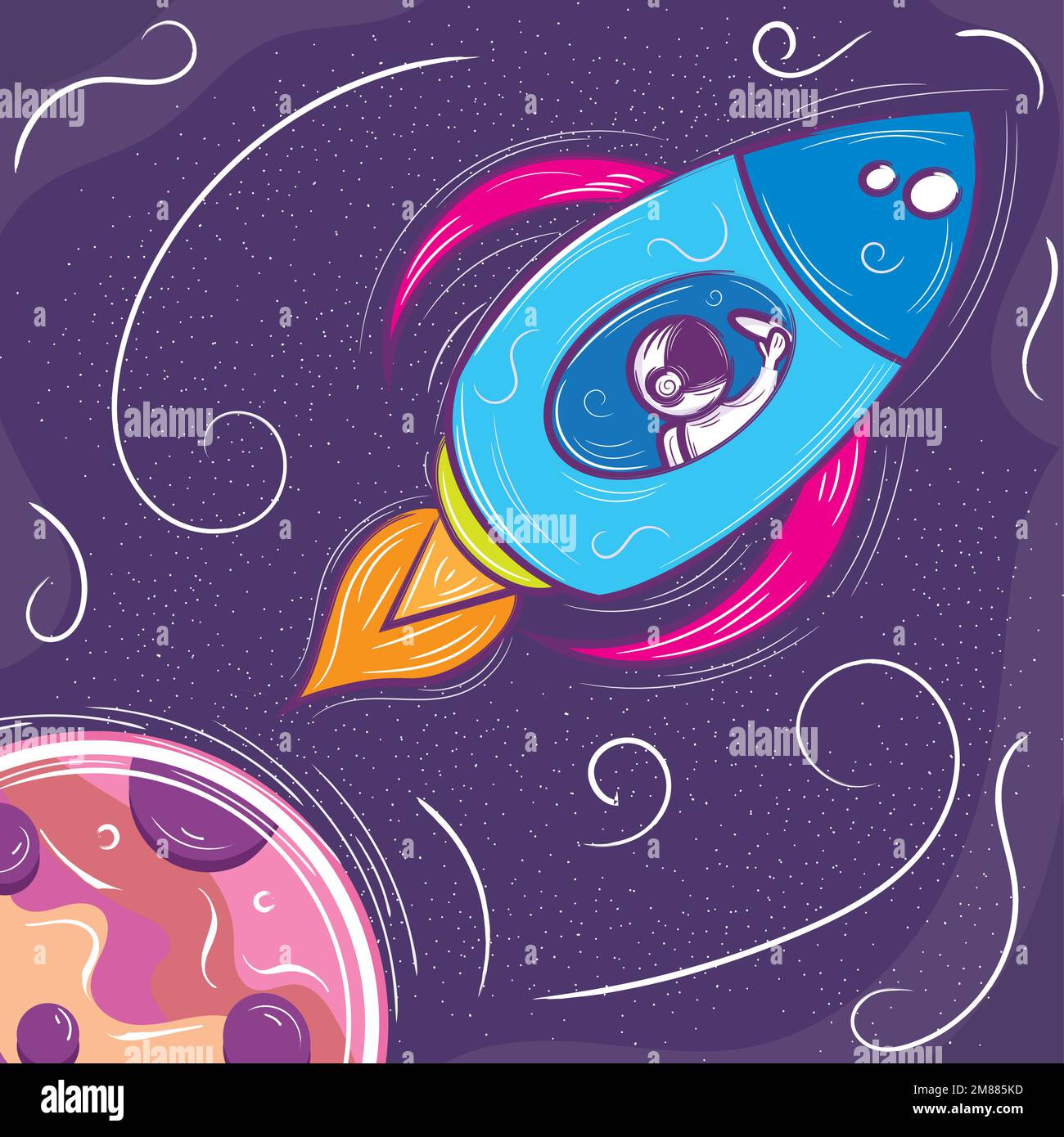 Cute chalkboard sketch of a rocket and a planet Vector Stock Vector ...