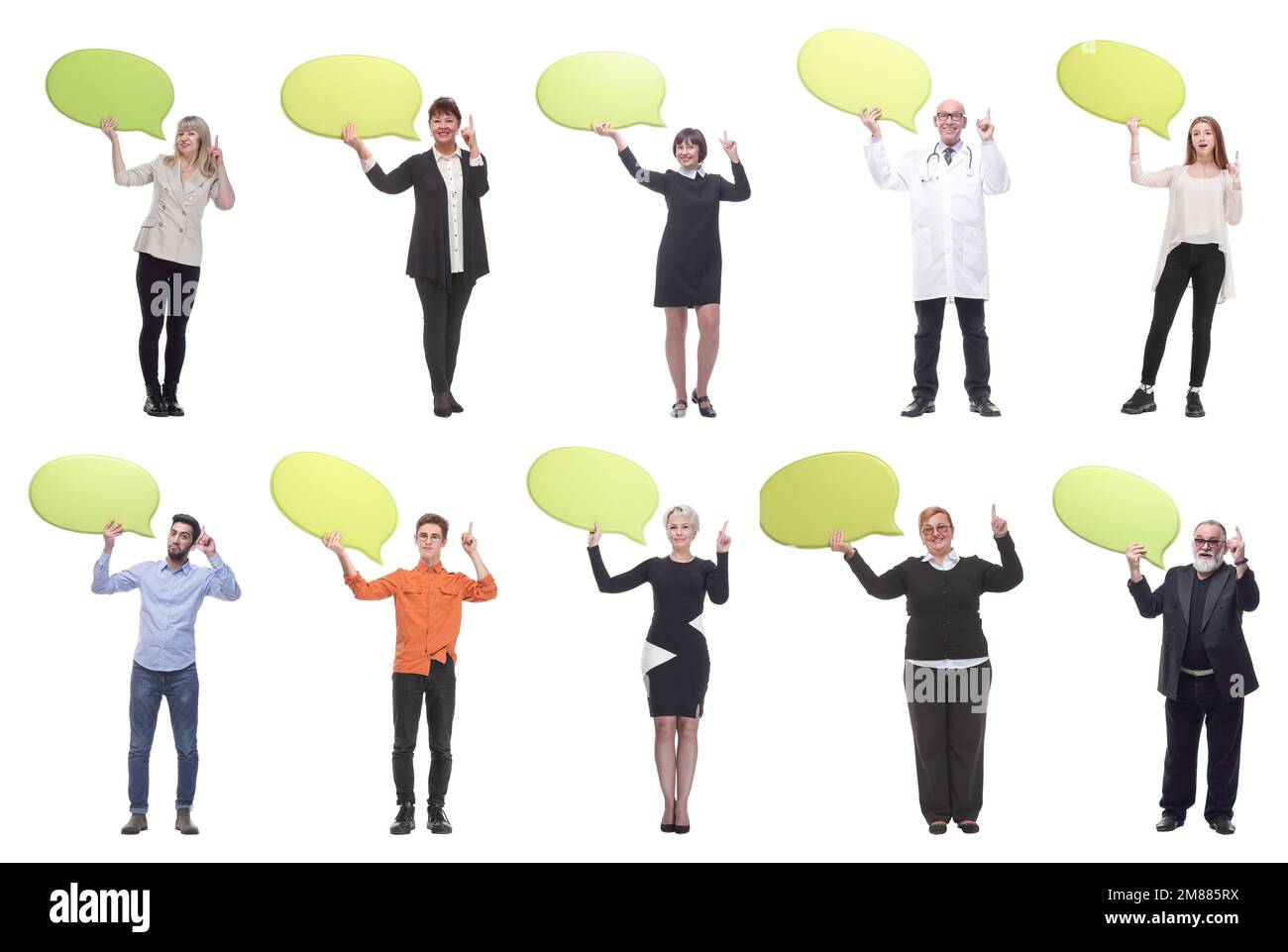 group of successful business people with comments isolated on white ...