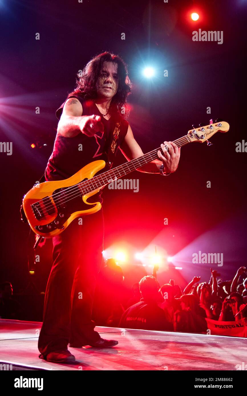 Live-photo of Paweł Mąciwoda, base player of the German hard rock band ...