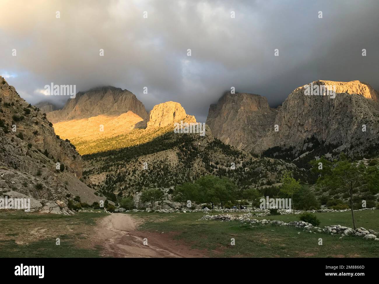 Sunset at Emli Valley entrance on Aladaglar National Park in Nigde ...