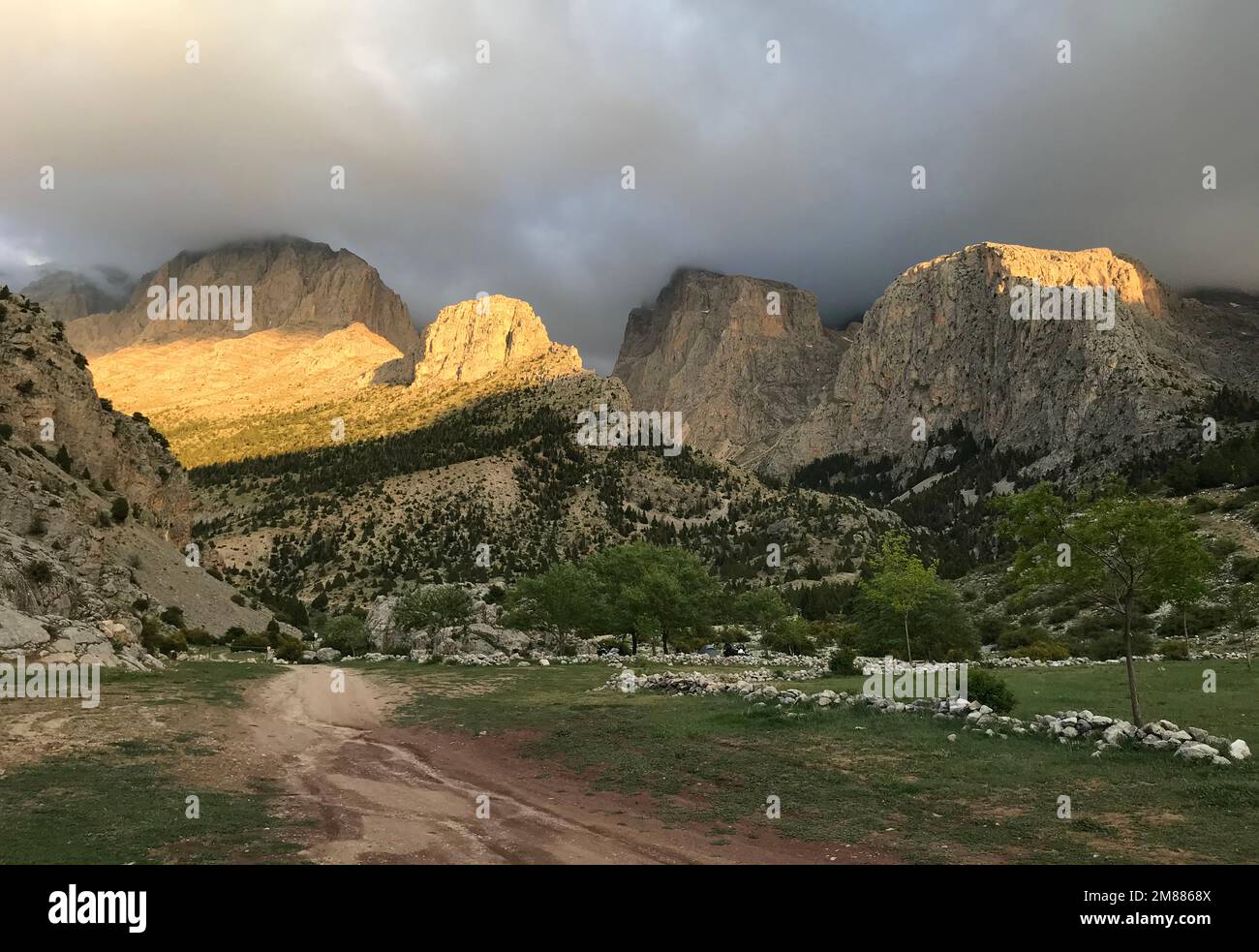 Sunset at Emli Valley entrance on Aladaglar National Park in Nigde ...