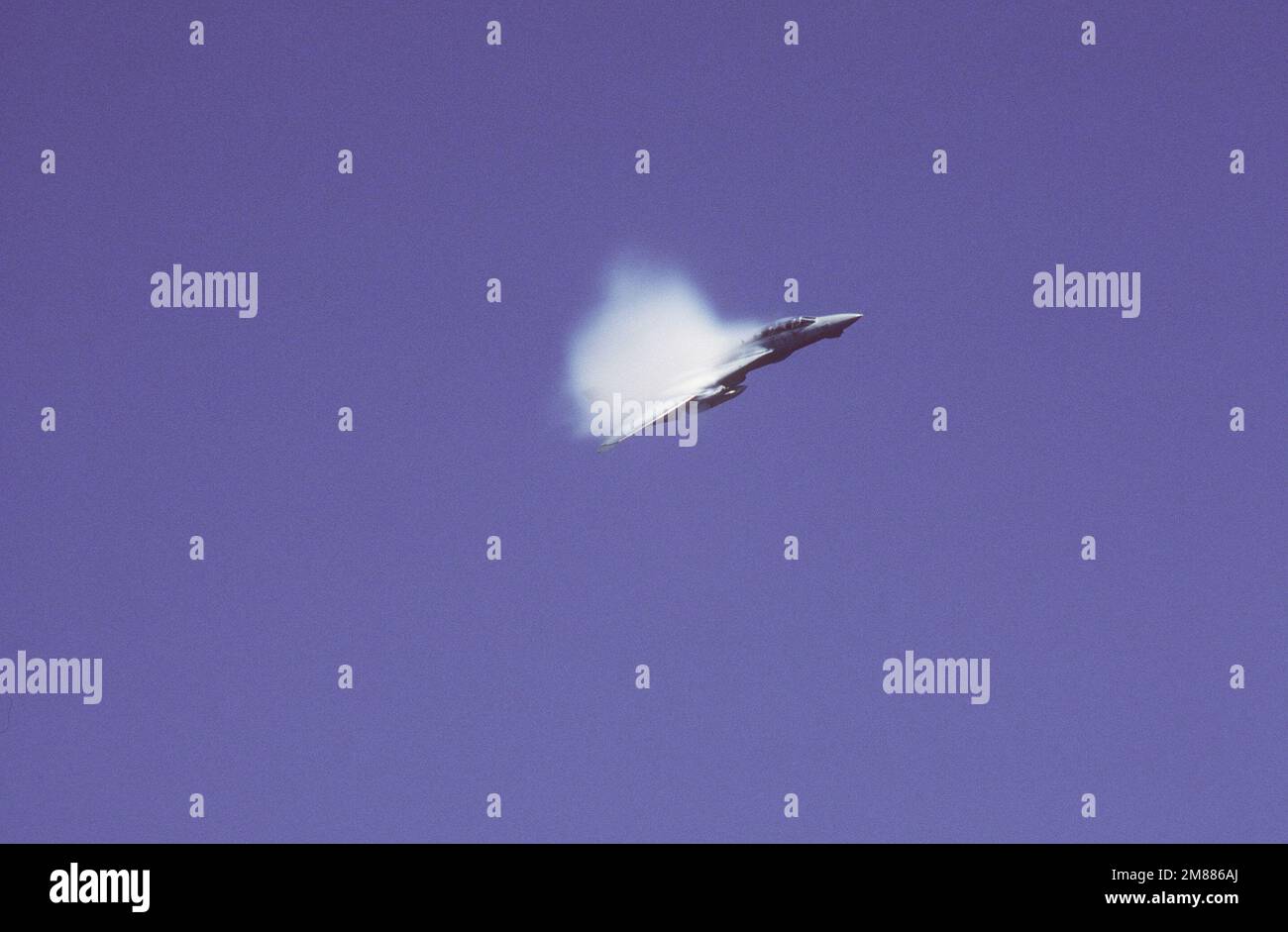 An air-to-air right side view of an F-14A Tomcat aircraft. The white ...
