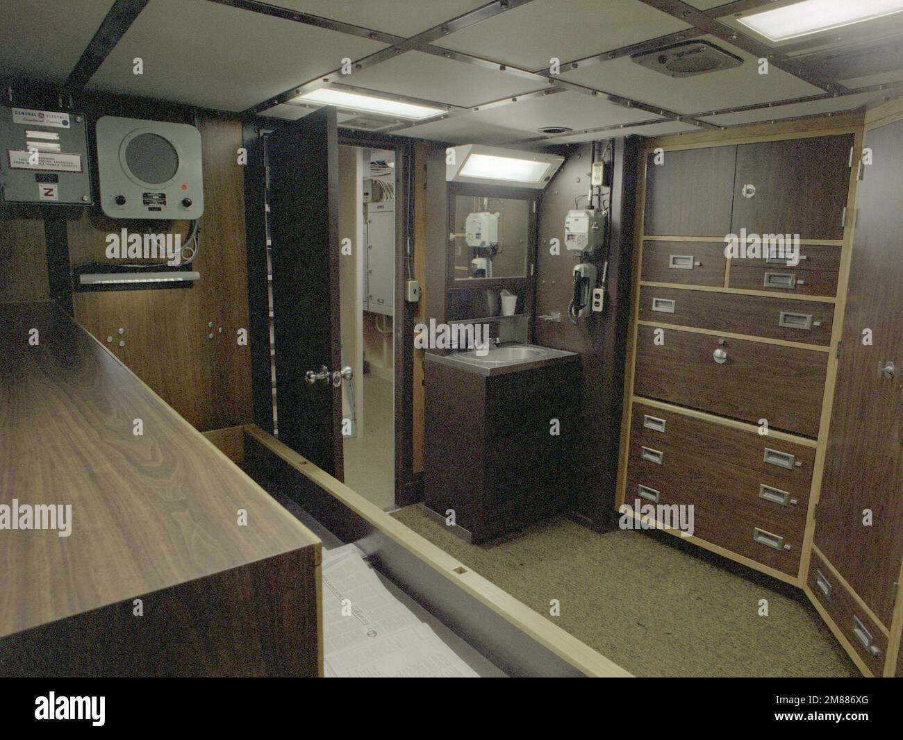 A view of the executive officer's stateroom aboard the mine ...