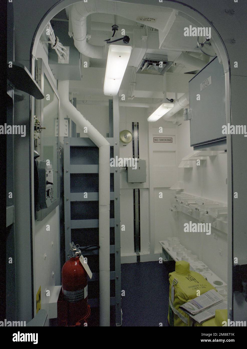A view of the small arms locker aboard the mine countermeasures ship ...